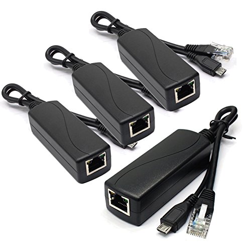 ANVISION 4-Pack Active 5V 2.4A PoE Splitter Adapter IEEE 802.3af Compliant Micro USB 48V to 5V/2.4A, for Tablets, Dropcam or Raspberry Pi, IPC, IP Camera and More