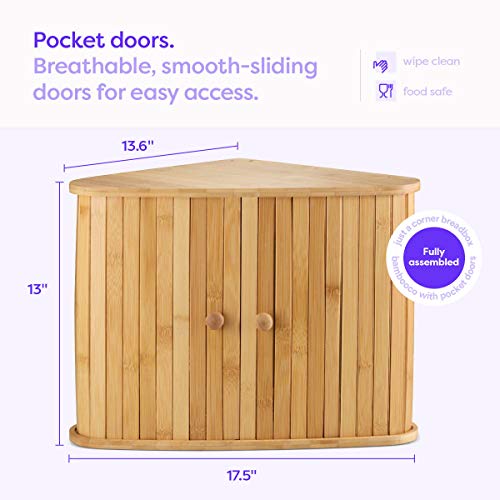 Klee Wooden Bread Box | Bamboo Bread Holder | Corner Bread Keeper Storage Box, Fully Assembled