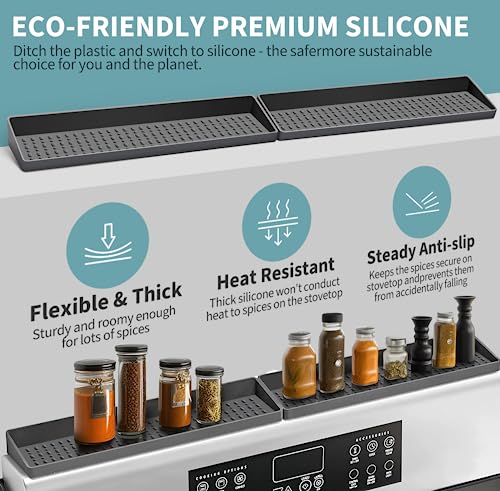 30" Stove Top Spice Rack,Silicone Top Heat Material Magnetic Stove Top Shelf Zero Installation Flexible Spice Organizer Containers Kitchen Shelf Gadgets with 2 Functional Prtitions for Kitchen Storage