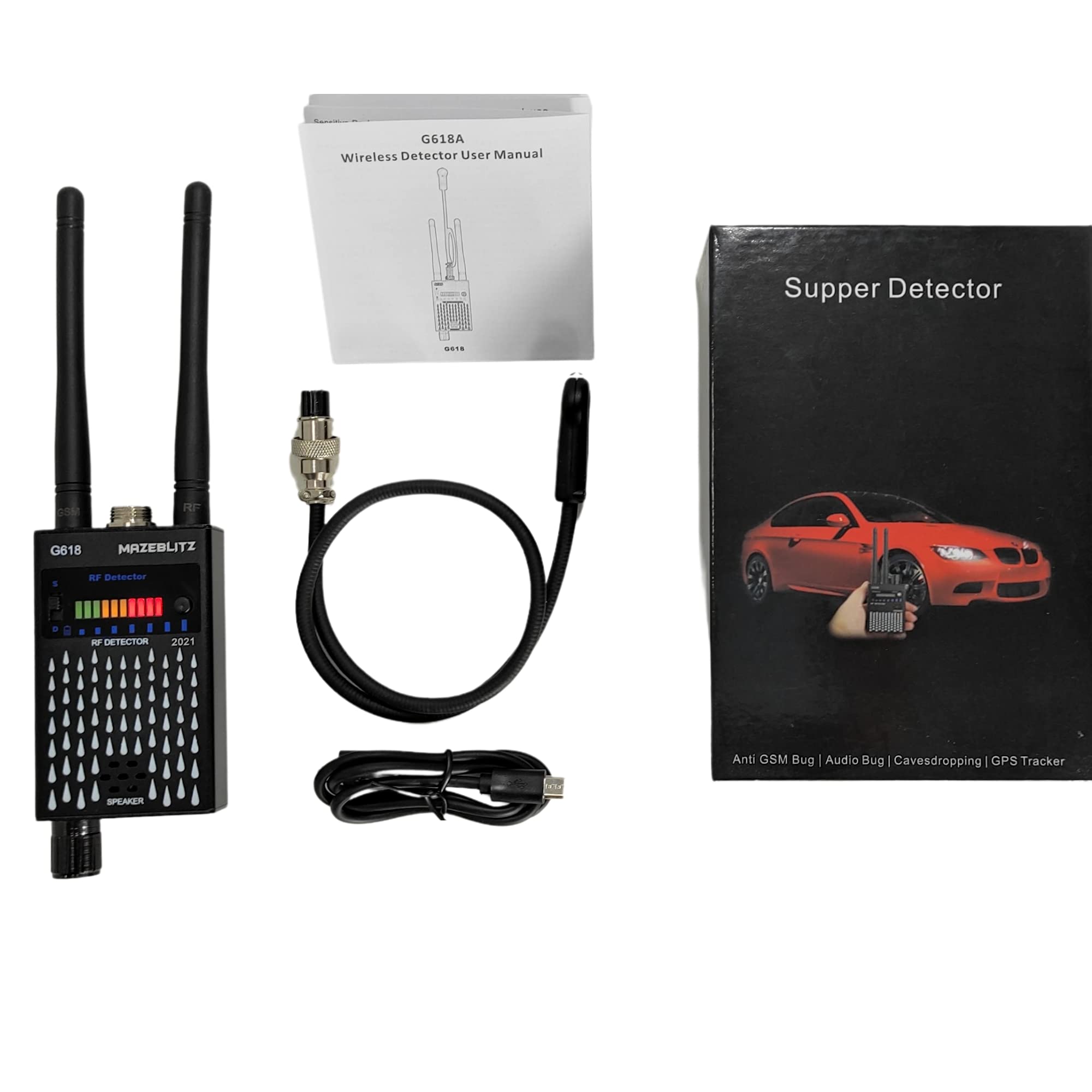 Hidden Camera Bug Detector Upgraded 2022 Newest Anti Spy Detector with LCD, RF Signal Wireless GPS car Tracker Eavesdropping Device Finder with Extra AI Function, GSM,MAZEBLITZ