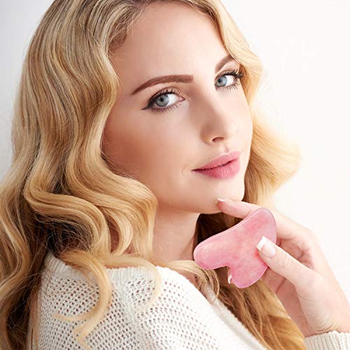 4-IN-1 Face Massager and Gua Sha Set for Women, Rose Quartz Face Roller Skin Care Tools Electric Eye Massager Tool for Face Skin Roller