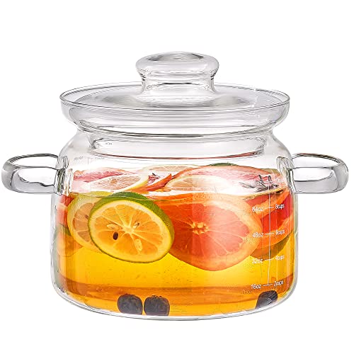 3-Quart Glass Stock Pot,Glass Pitcher,Stockpot, Stew Pot, Simmering Pot, Soup Pot with Lid, Dishwasher Safe