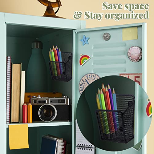2 Pack of Magnetic Metal Mesh Pen Holder, Black Stainless Steel Pencil Holder with Magnets, Basket Storage Organizer for Whiteboard, Blackboard, Kitchen, Locker, Home, or Office