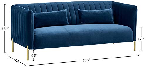 Amazon Brand β Rivet Frederick Mid-Century Channel Tufted Velvet Sofa Couch, 77.5"W, Navy Blue