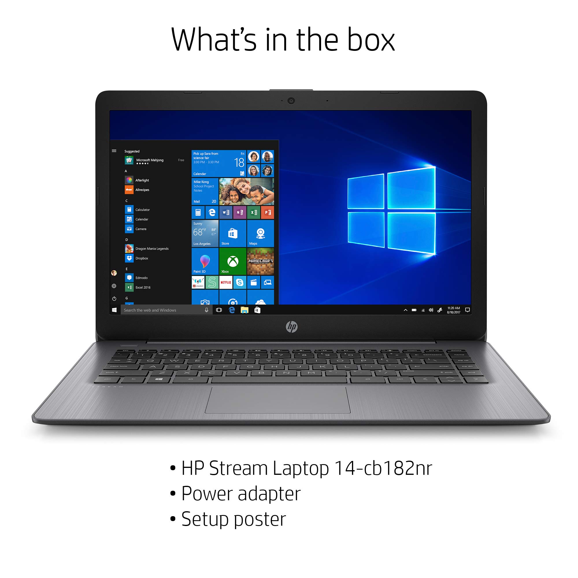 HP Stream 14-inch Laptop, Intel Celeron N4000, 4 GB RAM, 32 GB eMMC, Windows 10 Home in S Mode With Office 365 Personal For 1 Year (14-cb182nr, Brilliant Black) (9MV72UA#ABA)