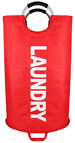 Neatkeep Extra Large Laundry Bags for Heavy-Duty Use with Aluminum Handles, Collapsible Fabric Laundry Basket, Foldable Clothes Bag, (Red)