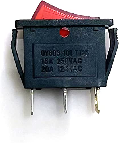 15A-20A Red Lighted Rocker Switch 3 Prong ON/Off (with Neon Lamp) for Electric Fireplaces, FMI Desa,Electric Fire Place, Grinder, Surge Protector, Delta Sander