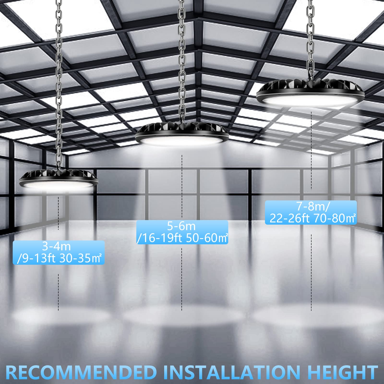 8 Pack 200W LED High Bay Light, 20000LM 6000K UFO LED Shop Light, 5' Cable with 110V US Plug, IP65 Commercial Lowbay Area Lighting Fixture for Workshop Warehouse Barn Residential Wet Location, Non-Dim