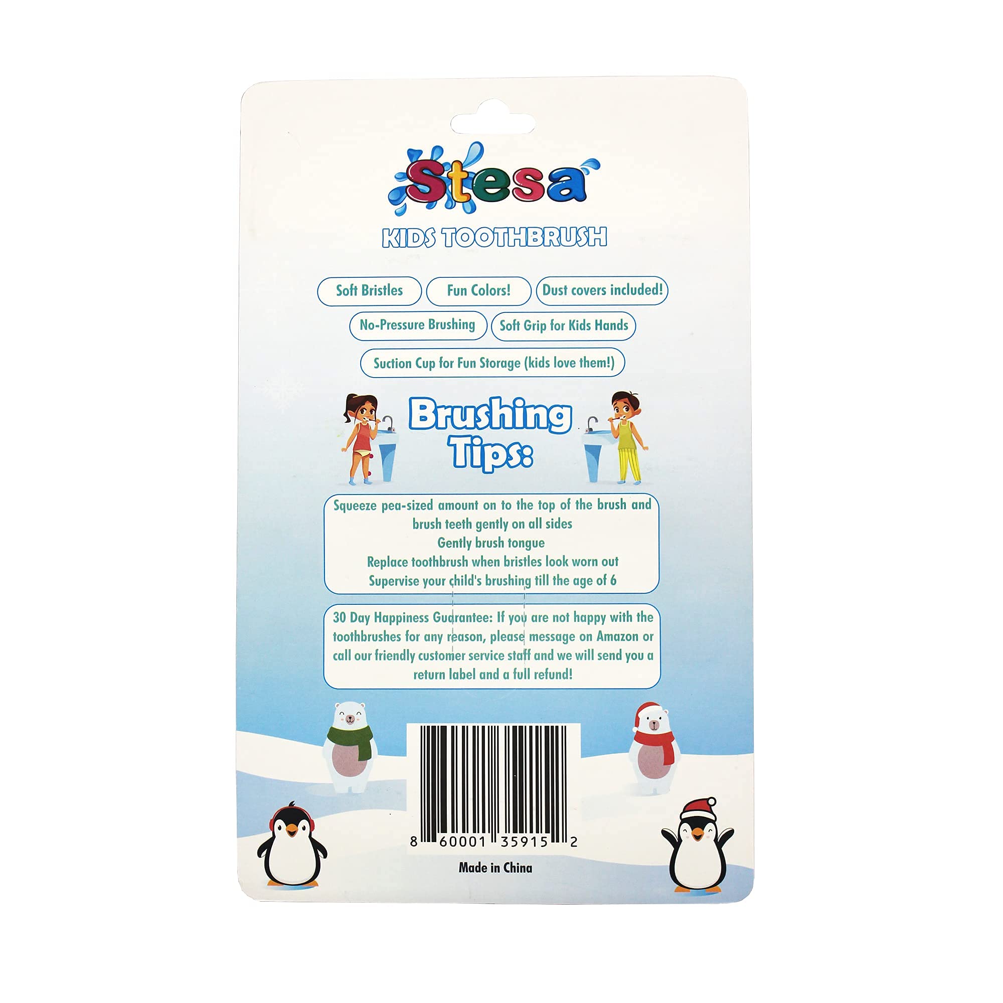 Stesa Kids Toothbrush - 10 Pack - Soft Bristles, BPA Free, Suction Cup for Fun Storage, Dust Covers Included - Boys and Girls Toddler Toothbrush - Age 3+