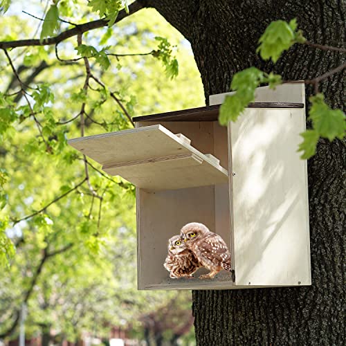 2 Pack Owl House, Wooden Large Size Owl Nesting Box for Screech Owl, Saw Whet Owl, Barn Owl, Barred Owl, Extra Durable with Wood shavings and mounting Parts, Quick and Easy Assembly Required