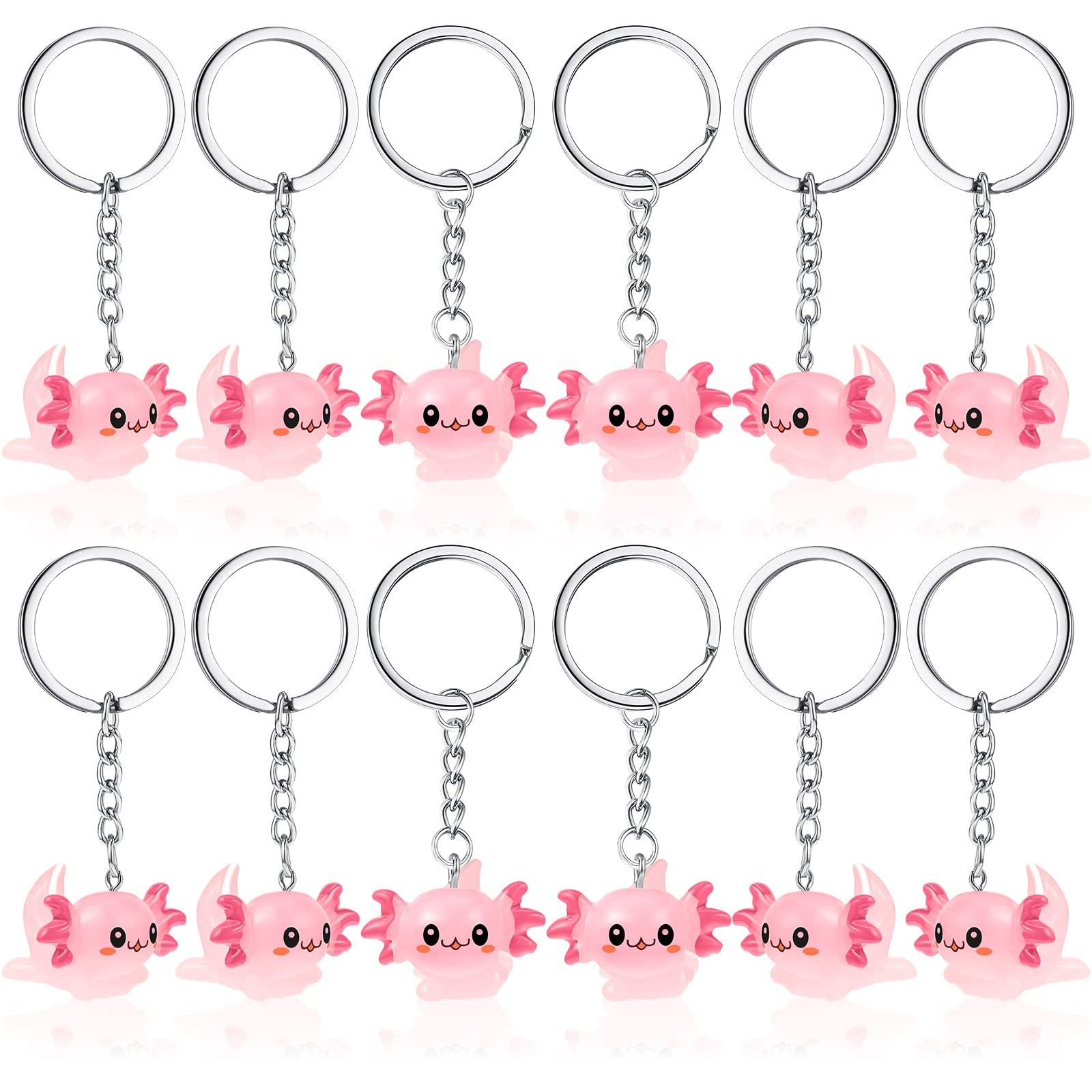 12 Pcs Axolotl Keychain Cartoon Keychain 3D Axolotl Birthday Decorations Kawaii Axolotl Party Favors Axolotl Charms Pendant Accessories for Key Backpack, Birthday(Cute)