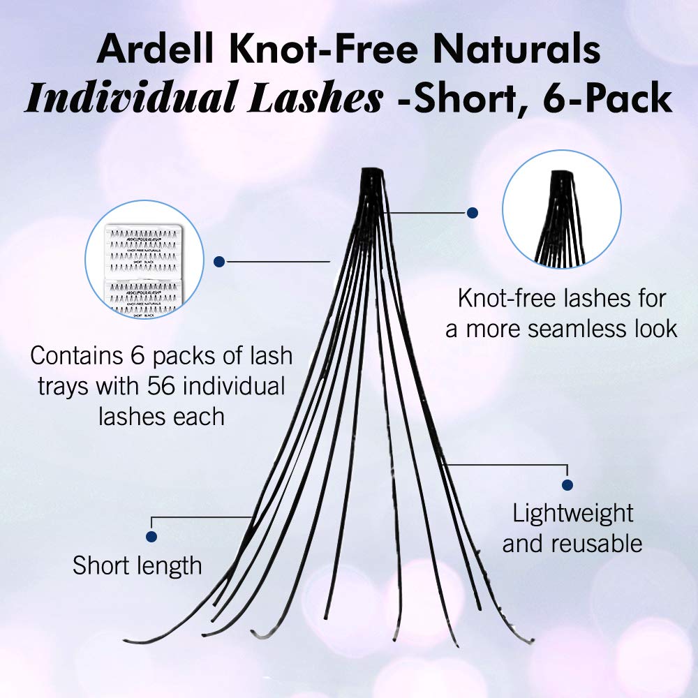 Ardell False Eyelashes Knot-Free Individuals Short Black, 6-Pack (contains 6 packs of lash trays with 56 Individual Lashes each)