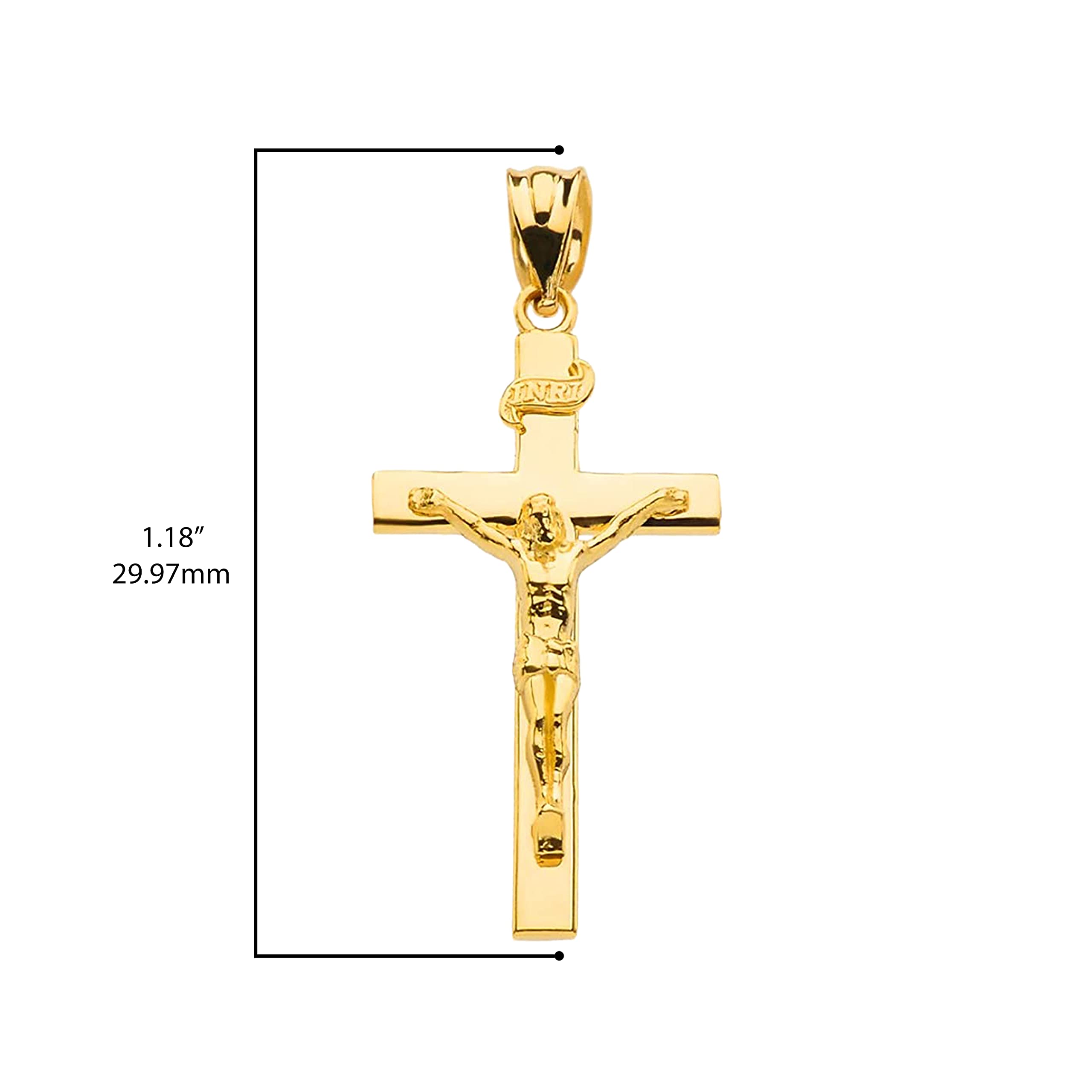 10K Yellow Gold Catholic Linear Cross INRI Crucifix Pendant Charm - 1.18" (S)