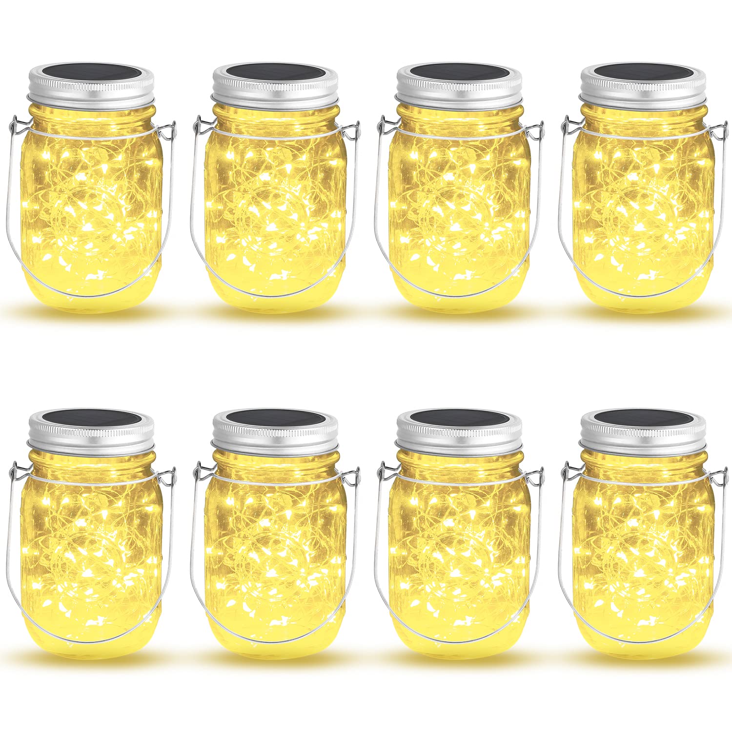 8 Pack Mason Jar Solar Lights, OxyLED 40 LED Fairy Lights Solar Powered with Jars and Hangers, Waterproof Hanging Solar Lights Outdoor, Decorative Solar Lanterns for Home Garden Patio Party Wedding
