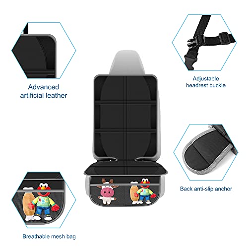 J&C Car Seat Protector for Child Carseat Waterproof Baby Car Seat Protector with Thickest Padding, Non-Slip Backing 2 Pockets, Fit for SUV Sedan Leather Seats