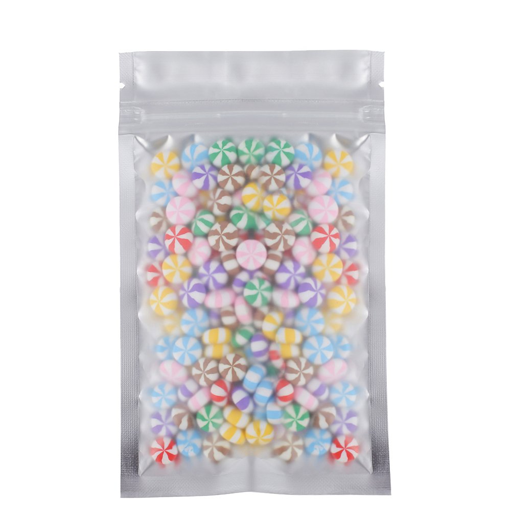 100 Translucent/Silver/Black Flat Metallic Foil Resealable Bags Pouch 8.5x13cm (3.3x5.1") (Black)