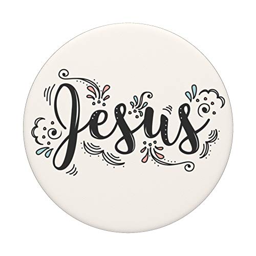 Black white vintage floral hand drawing Jesus Christian Gift PopSockets PopGrip: Swappable Grip for Phones & Tablets