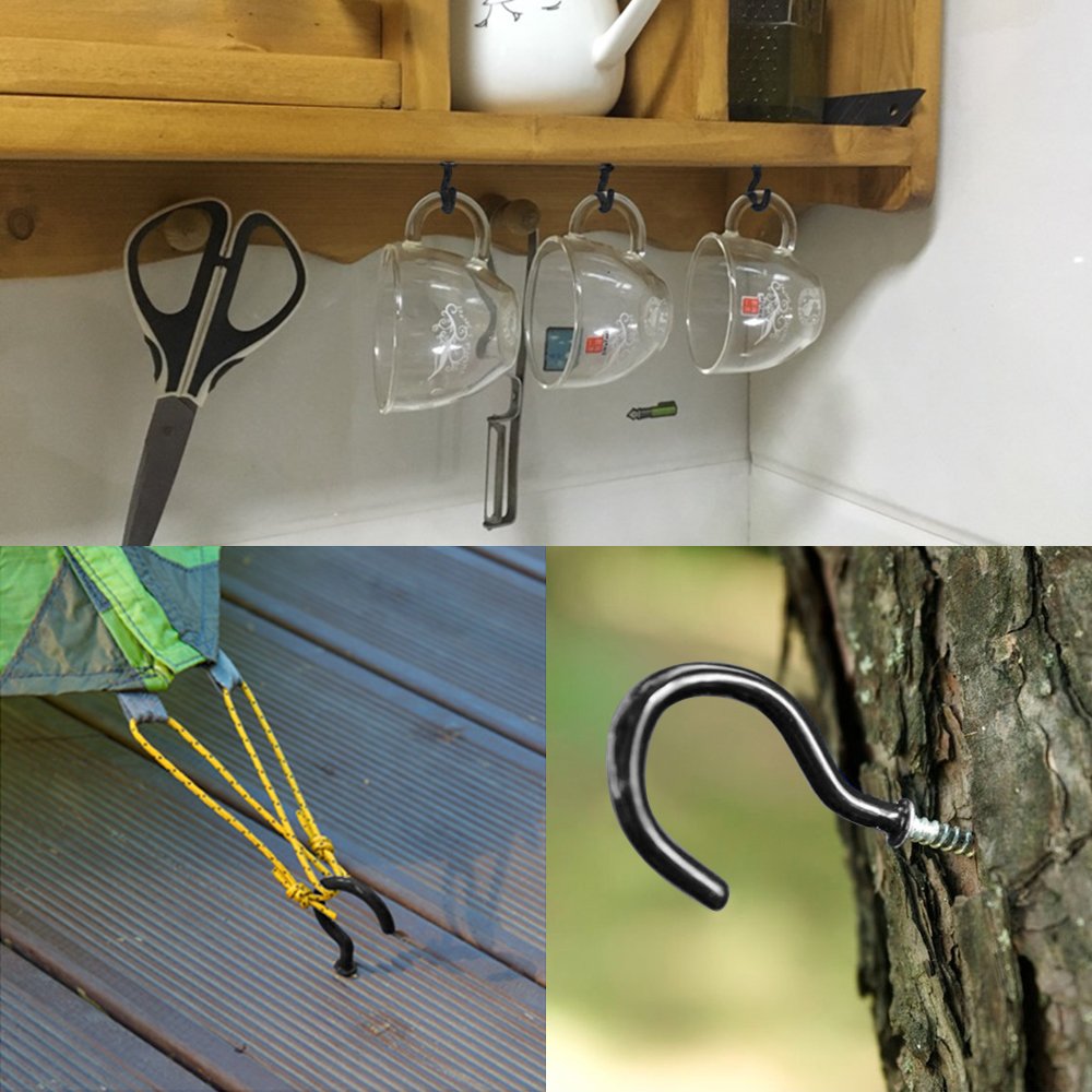 25 Pack Cup Hook Ceiling Hooks, 2.9 Inches, FineGood Vinyl Coated Screw-in Hanger for Indoor and Outdoor Use - Black