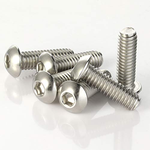 M6-1.0 x 16mm Button Head Socket Cap Screws Bolts, Stainless Steel 18-8 (304), Bright Finish, Fully Threaded, 50 PCS