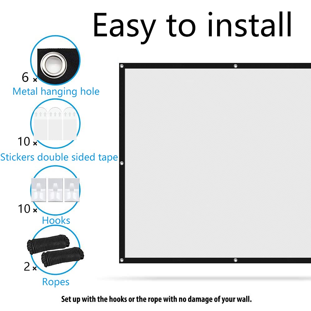 60 Inch 16:9 HD Projector Screen Nell Zimi Portable Foldable Screen Anti-Crease Indoor Outdoor Projector Movies Screen for Home Theater Support Double Sided Projection