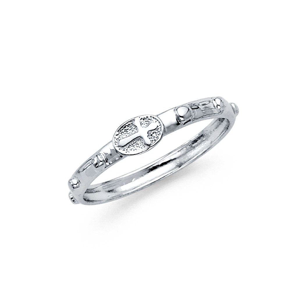14k White Gold 2mm Religious Rosary/Rosario Eternity Band - Size 9