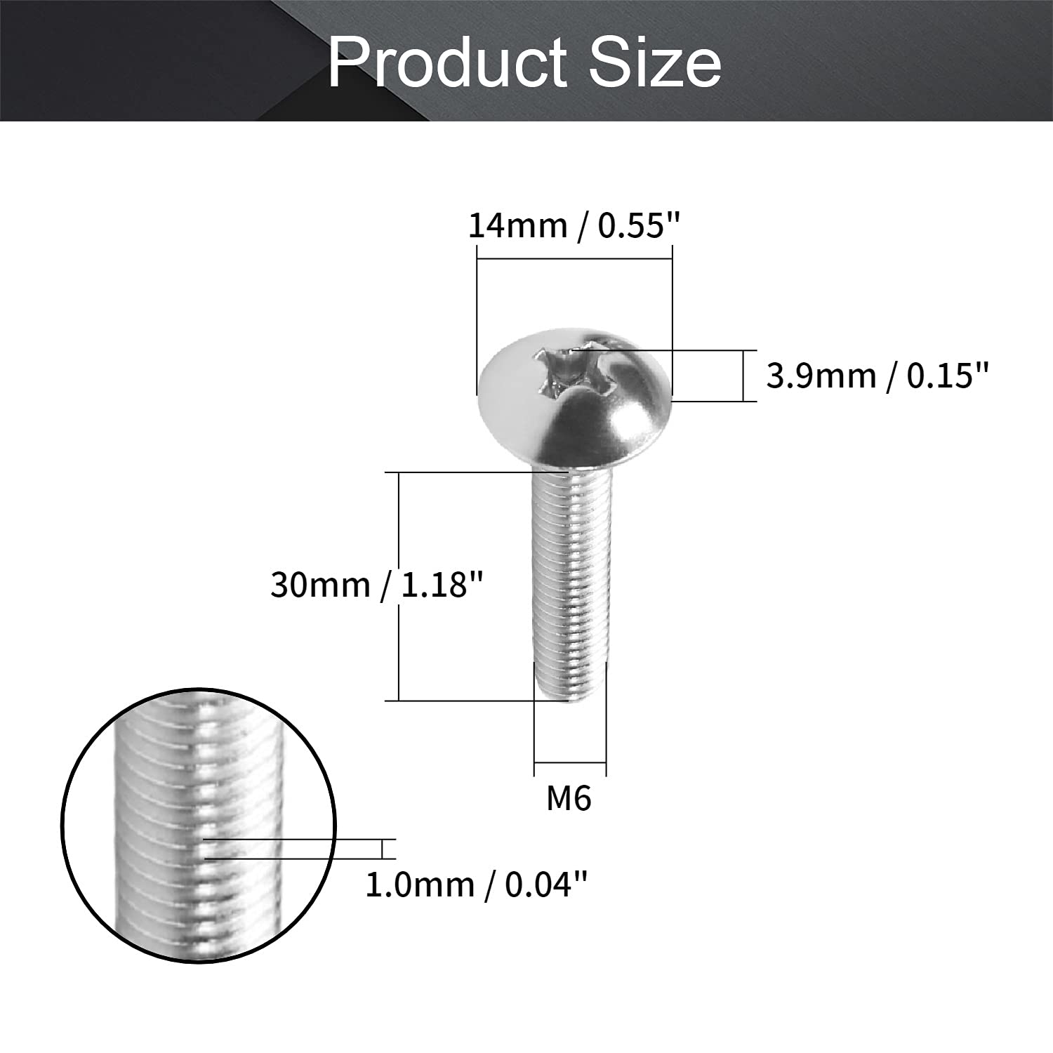 MroMax 10Pcs M6 x 30mm Truss Head Phillips Machine Screw, 304 Stainless Steel (A2-70), Fully Thread, Metric Silver Gray Truss Cross Head Screws Bolts for Home Small Appliance Electronic Instrument