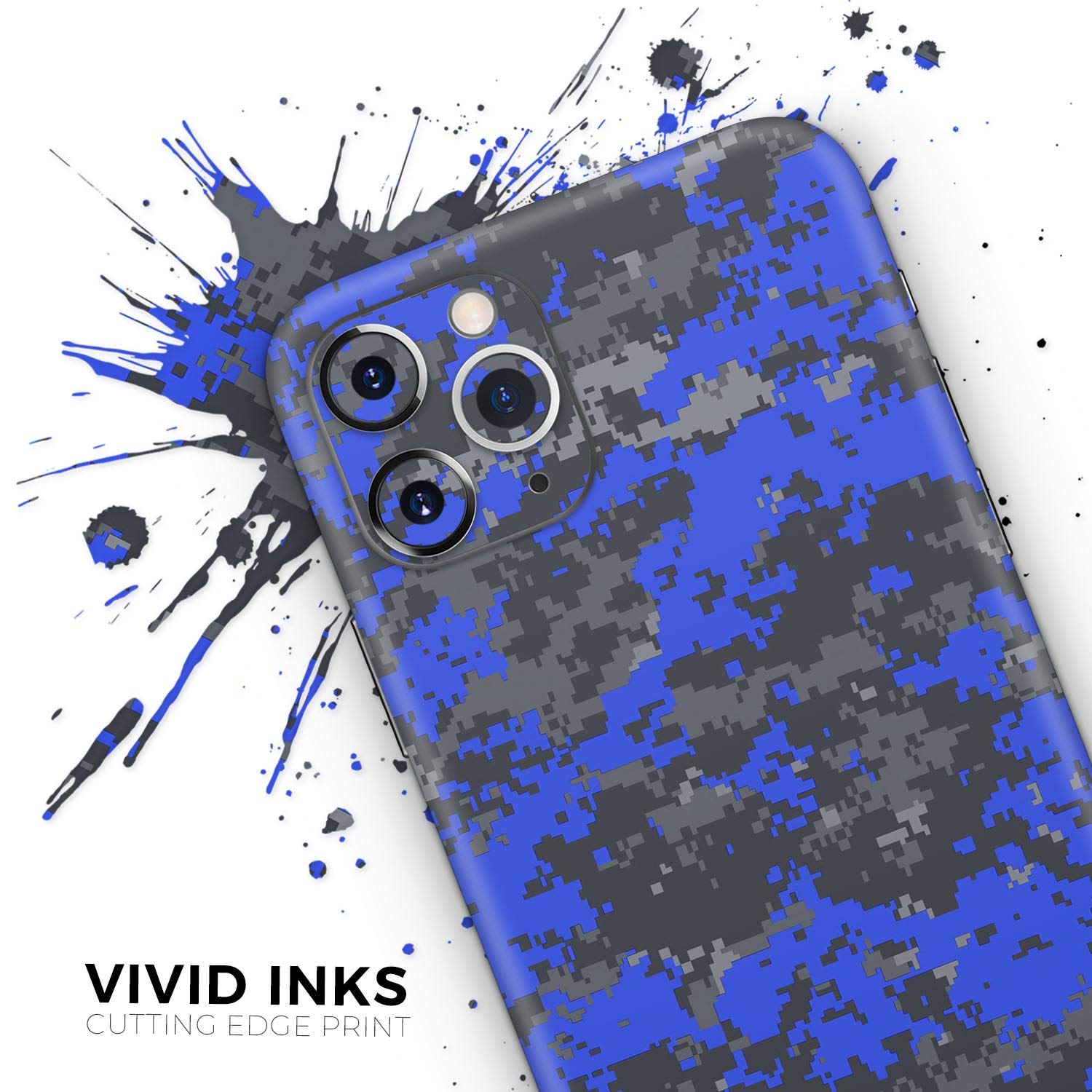 Design Skinz Bright Royal Blue and Gray Digital Camouflage Protective Vinyl Decal Wrap Skin Cover Compatible with The Apple iPhone 11 Pro Max (Screen Trim & Back Glass Skin)