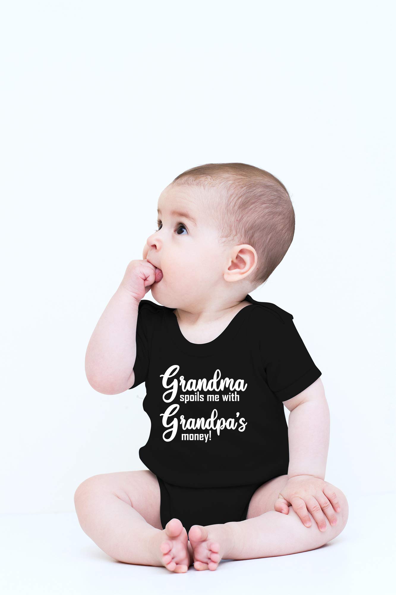 CBTwear Grandma Spoils Me With Grandpa's Money Baby Bodysuit Cute Newborn Clothes Unisex Humor Romper (Newborn, Black)