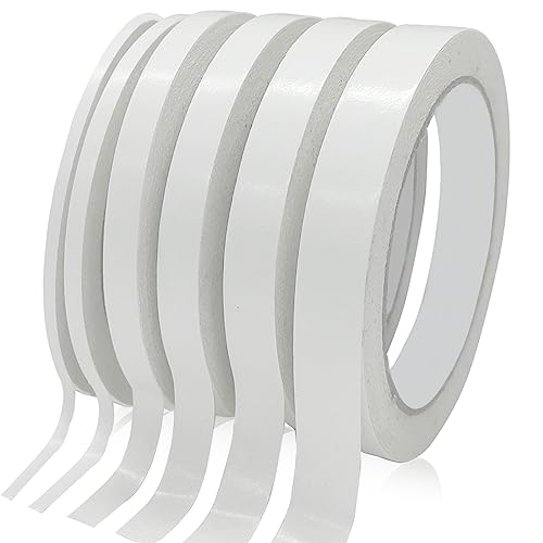 6PCS Premium Double Sided Tape for Crafts, Multi-Size Double Sides Adhesive Tapes for Arts, Scrapbook Tapes for DIY Photos, Gift Wrapping, Scrapbooking, Paper Backing, Office School Supplies (65FT)