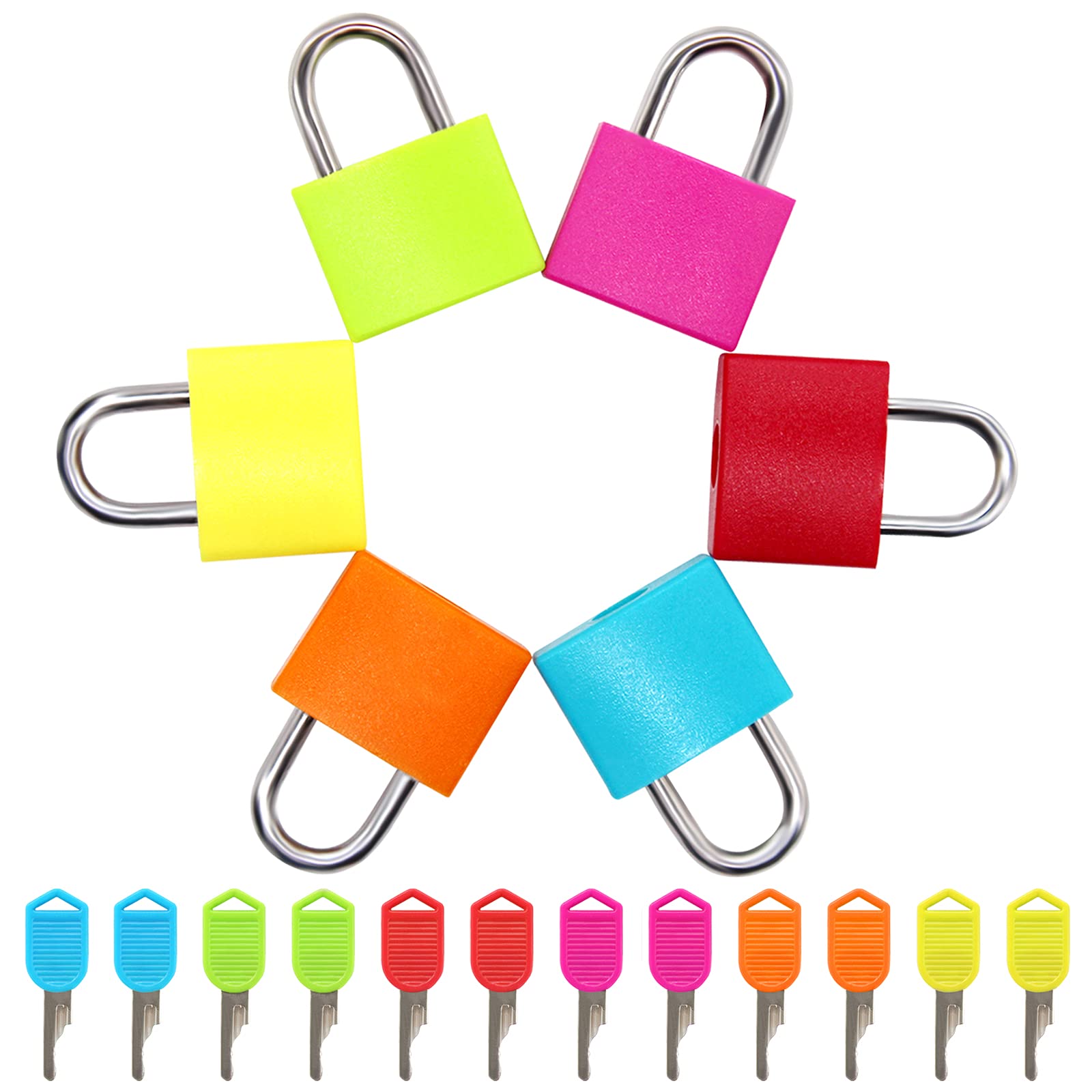 Cinvo 6 Pcs Metal Padlocks with Keys Suitcase Locks Colorful Mini Locks for Suitcase Schoolbags Backpack Luggage Gym Diary Jewelry Box (Solid Brass Lock Coated with ABS to Resist Rust, 1.2×0.9Inch)