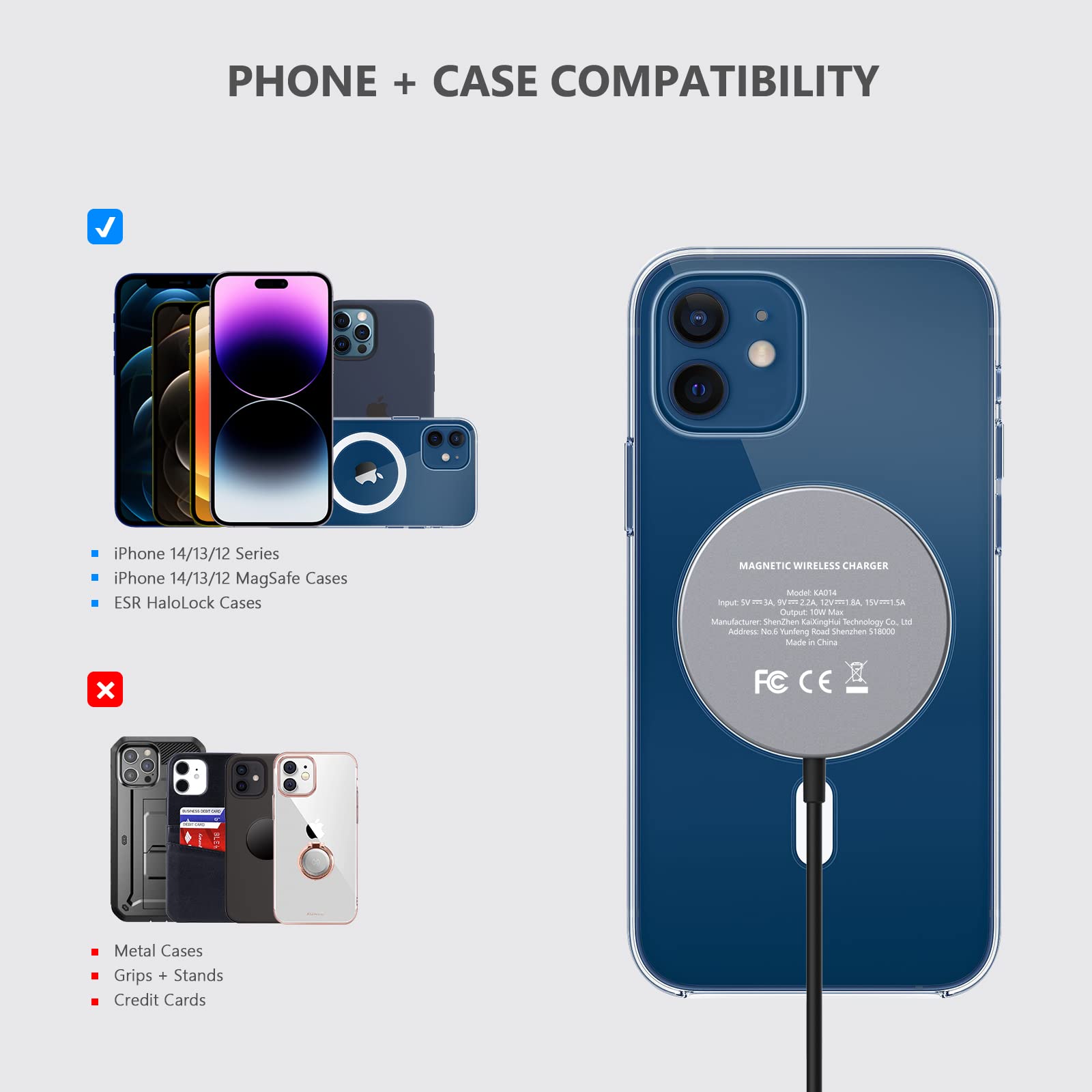 Yootech Magnetic Wireless Charger, Compatible with MagSafe Charger, 5ft Cable Metal Fast Wireless Charging Pad with USB-C 20W PD Adapter Compatible with iPhone 14/13/13 Pro Max/13 Mini/12,AirPods Pro