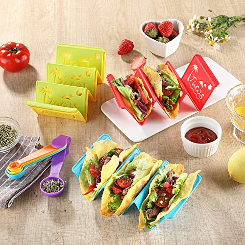 6PCS Taco Holder Stands with Unique Island Pattern, Colorful Premium Large Taco Holders Set of 6, Taco Stands for 3 Tacos, Street Taco Rack, PP Material, Dishwasher & Microwave Safe, Taco Tuesday