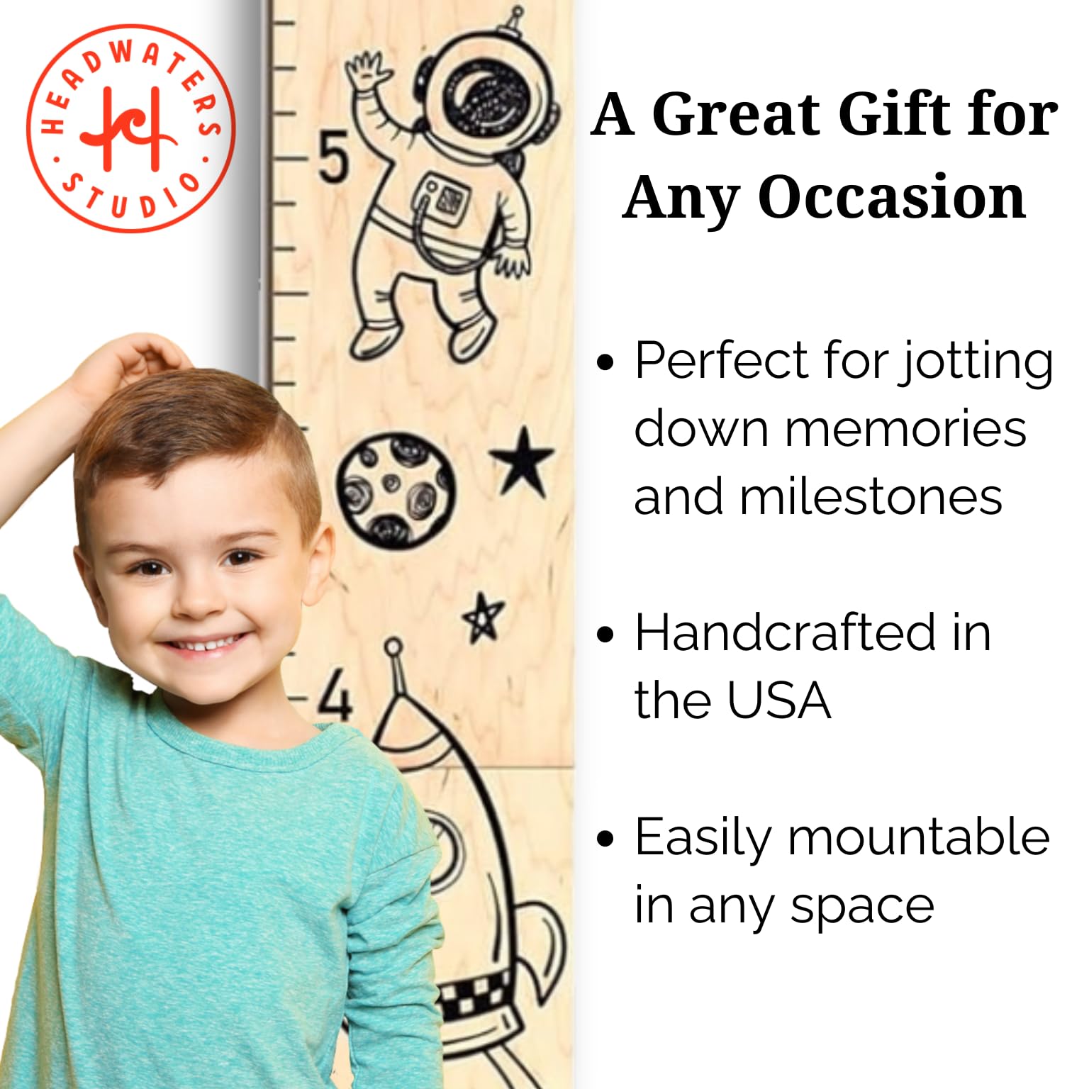 Headwaters Studio Outer Space Growth Chart - Growth Chart for Wall Height Chart for Kids Height Growth for Kids Height Measurement Growth Kids Growth Chart Height Measurement Tool-Natural - 63" x 6.7"