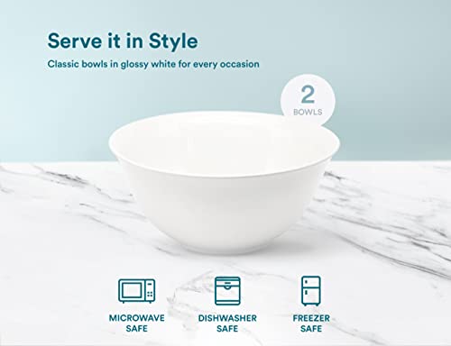 Kook Ceramic Salad Serving Bowls, Chip Resistant Ceramic, Microwave and Dishwasher Safe, White Glossy Porcelain, Bristol Collection (Serving Bowl)