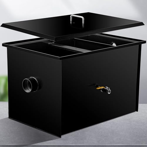 VEVOR Commercial Grease Interceptor 50 LB, Carbon Steel Grease Trap 25 GPM, Grease Interceptor Trap with Side Water Inlet, Under Sink Grease Trap for Restaurant Canteen Factory Home Kitchen