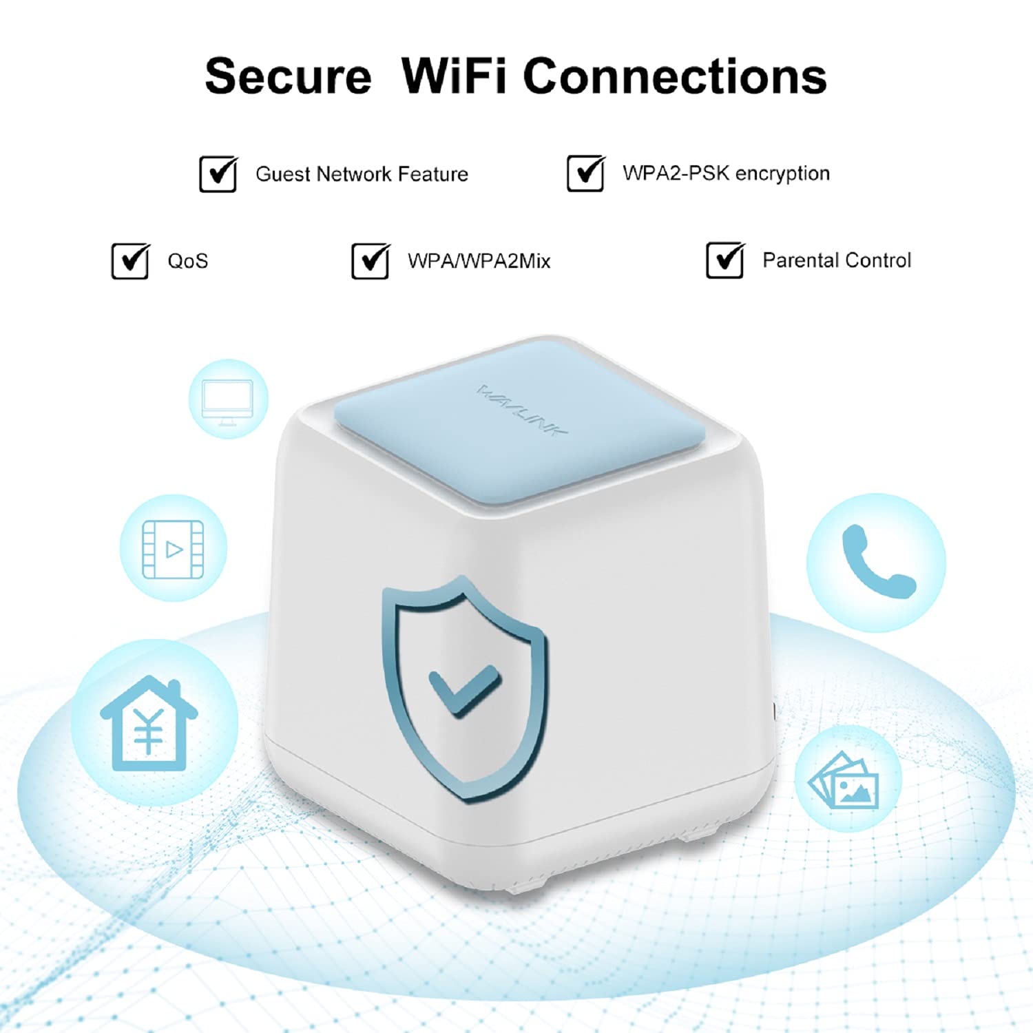 WAVLINK Mesh WiFi System up to 2,000-3,000 sq. ft. Whole Home Coverage WiFi Router/Extender Replacement, Dual-Band 2.4GHz+5Ghz, 4 x Internal Antennas, Support Touch Link Function, 2-Pack
