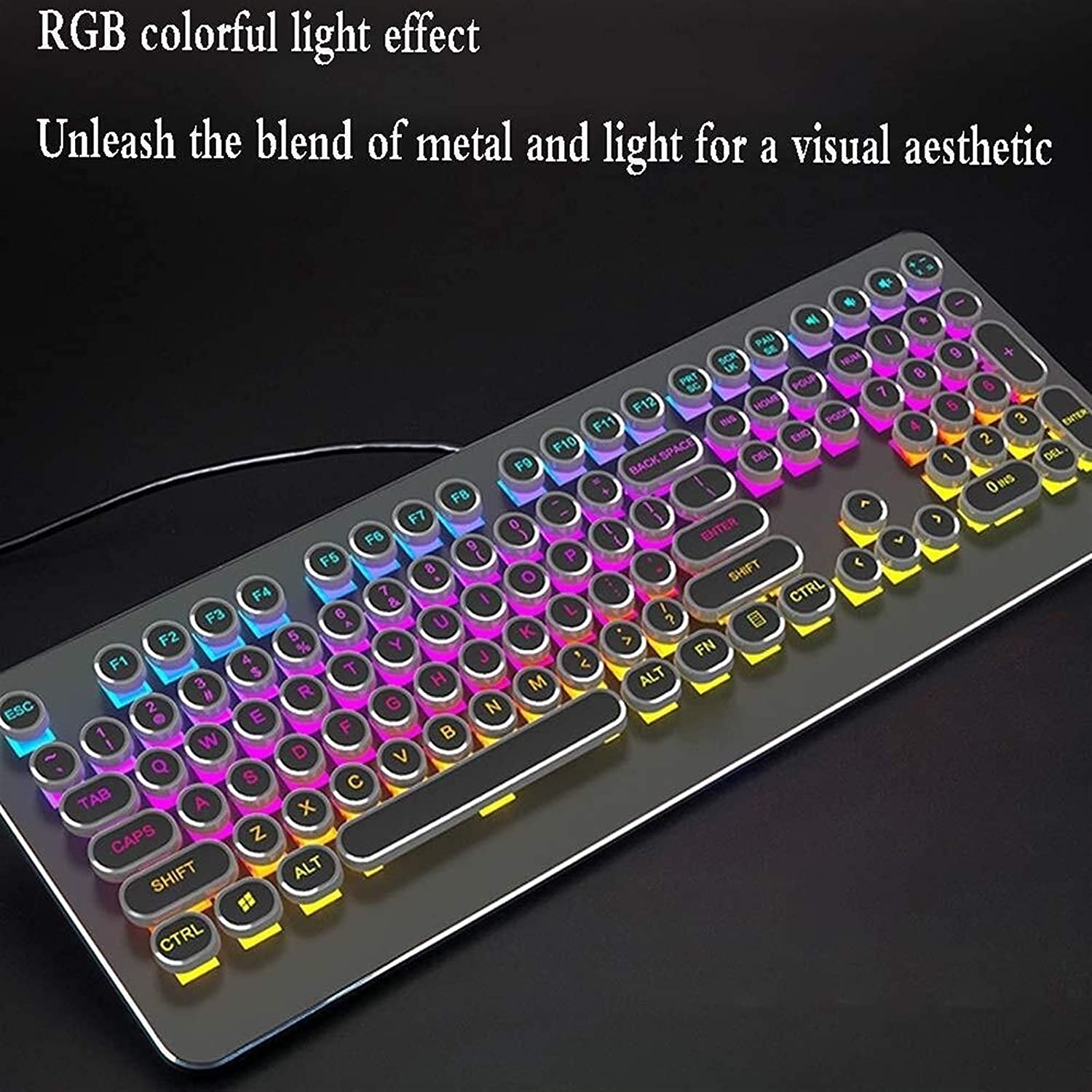 MUMUJJ Wired Retro Mechanical Gaming Keyboard, 18 Backlight Effect, Full Key 108 Keys Keypad for Office Typing and Gaming