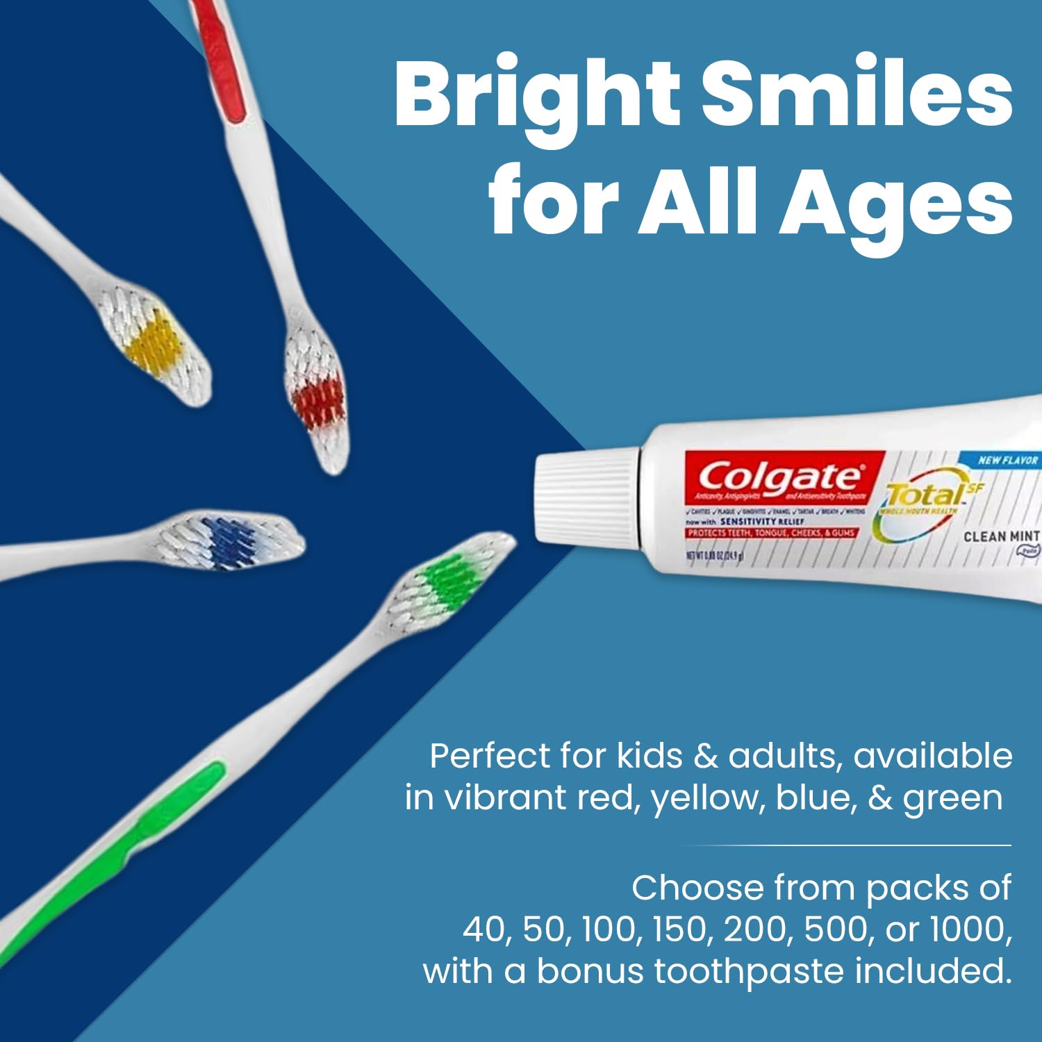 Variety Savings 100 Toothbrushes Bulk Wholesale Quantity Standard Size, Dental Care Toiletries, Medium Soft Bristles, Individually Wrapped, Homeless Care, Disposable Use, Hotels, Travel
