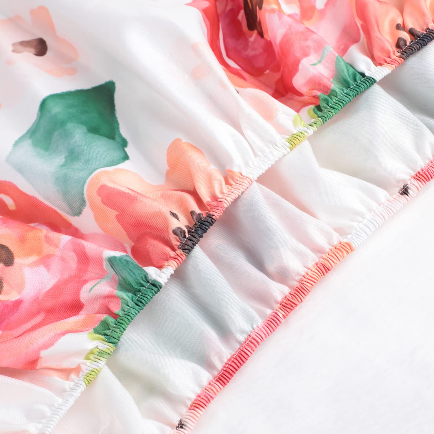 3 pcs Set Boho Floral Ruffle Baby Minky Blanket, Peach Floral Nursery Crib Skirt Set Baby Girl Crib Bedding (Coral)