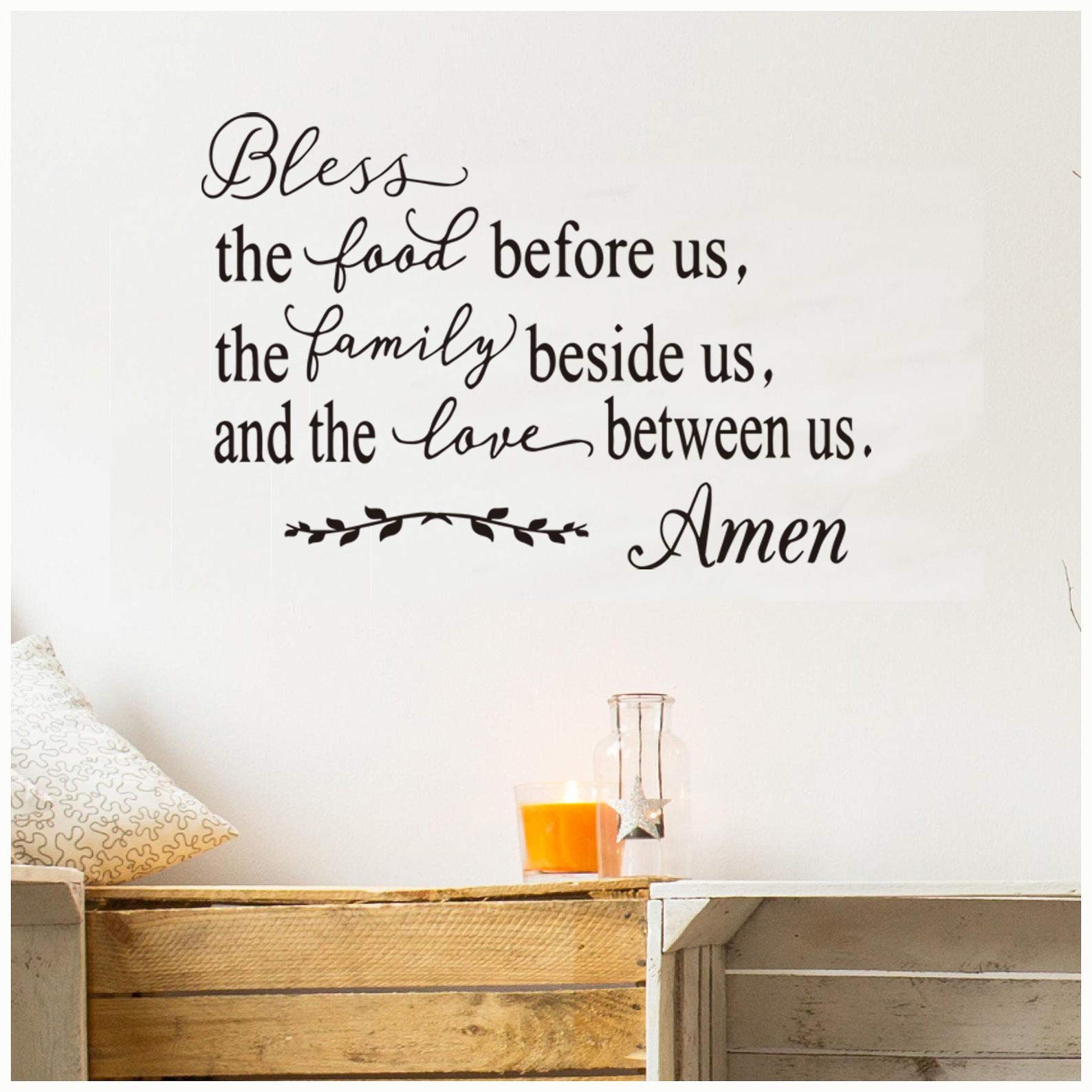 Summerjokes Bless The Food Before us, The Family Beside us, and The Love Between us Funny Inspiring Wall Sticker Decal Vinyl Sticker, Faith Family Living Room Kitchen Bedroom Photo Wall Art Wall Decoration
