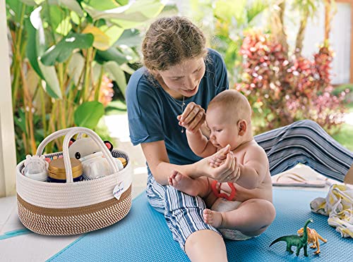 GREATALE Baby Diaper Caddy Organizer - Portable Rope Nursery Storage Bin for Changing Table & Car - Diaper Storage Basket with Removable Divider (Brown)