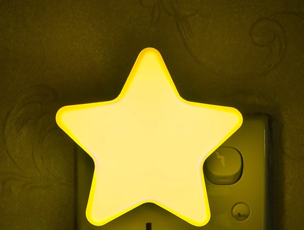 4 Pack WarmWhite-LED Plug-in Night Light for Kids - Light Sensor Controlled Dusk to Dawn Plug-in LED Night Lights - Pentagram Shaped Lamp Take Good Care Children Sleep