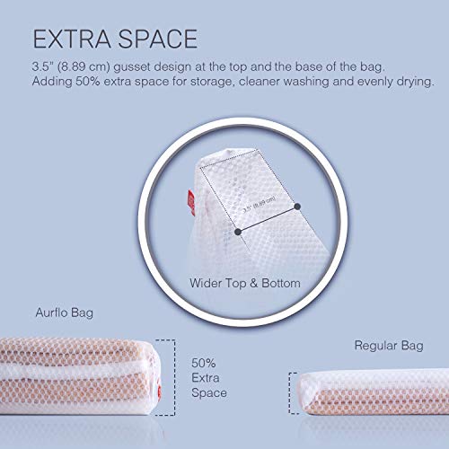 AURFLO Mesh Laundry Bag-Set of 3 Medium Heavy Duty Net with Zipper Lock, Color Coding and Hanging Loop-Safe Wash and Organizer for Travel, Lingerie, Gloves, Socks, Yoga Pants, Bra, Jeans, Sweater