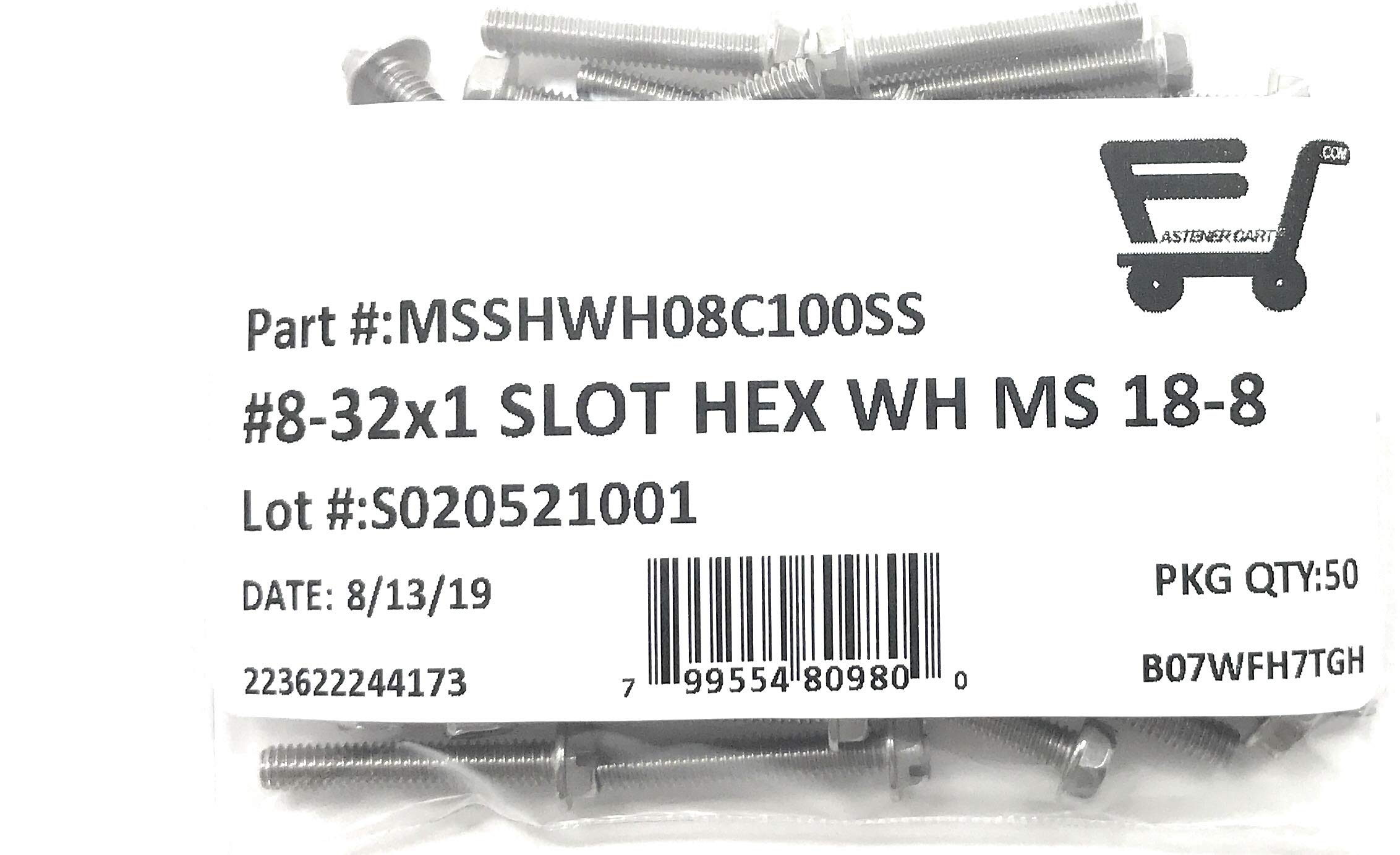 8-32x1 Slotted Hex Washer Head Machine Screws 18-8 Stainless Steel (50 Pcs)