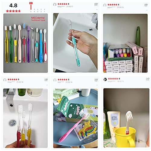MISOdental Advanced Manual Toothbrush for Children (All Slim 3-6), Soft Bristles, Small Head, Refreshing, 4 Pcs, Made in Korea, Included Protection Caps