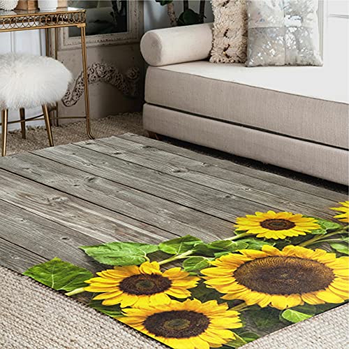 ALAZA Beautiful Sunflower on Wooden Area Rug Rugs for Living Room Bedroom 5'3"x4'
