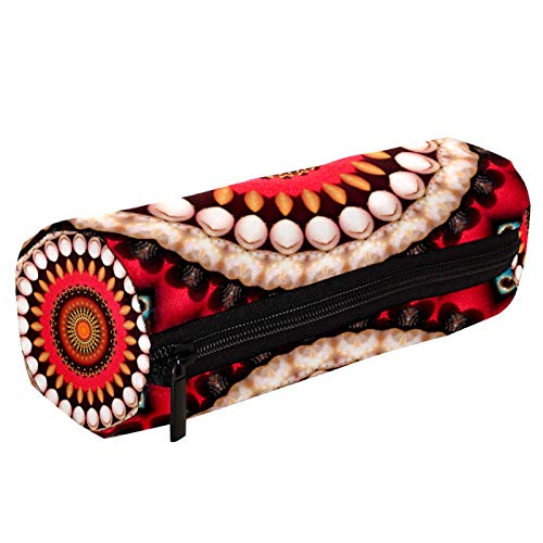 Red Circular Hippie Mandala Pencil Bag Pen Case Stationary Case Pencil Pouch Desk Organizer Makeup Cosmetic Bag for School Office