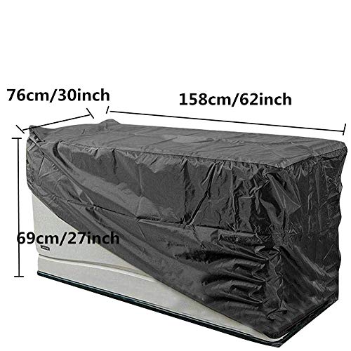 Hapover Patio Deck Box Cover Waterproof Storage Box Cover Outdoor Storage Ottoman Bench Protector Oxford Deck Anti-UV Top Cover for Deck Boxes with Drawstring 62"x30"x27" Black