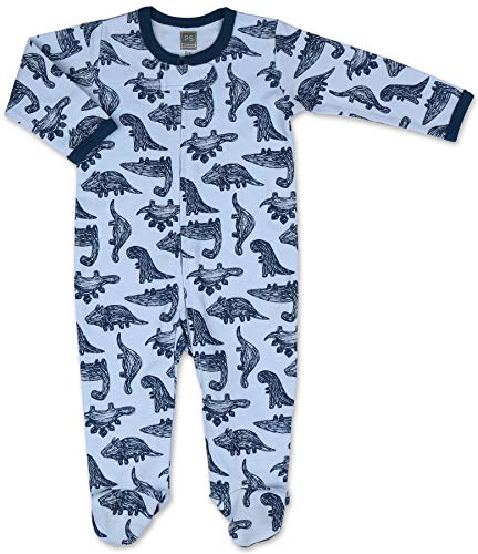The Peanutshell Baby Sleeper Set for Boys or Girls | 3 Pack in Dinosaur, Solid Blue & Dots | Newborn to 9M Footed Pajamas (Newborn)