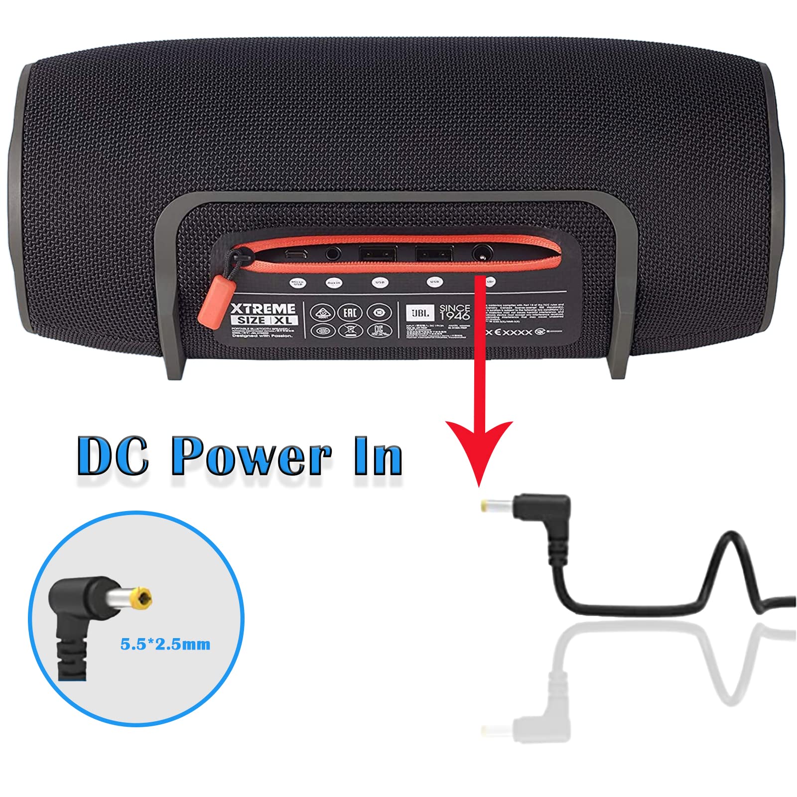 19V 65W AC Adapter Charger Cable for JBL Boombox Portable Wireless Bluetooth Waterproof Speaker (Black Blue Red) JBL Xtreme 2 Extreme 2 Cargador Cargar para Bocina JBL Power Charging Cord Replacement